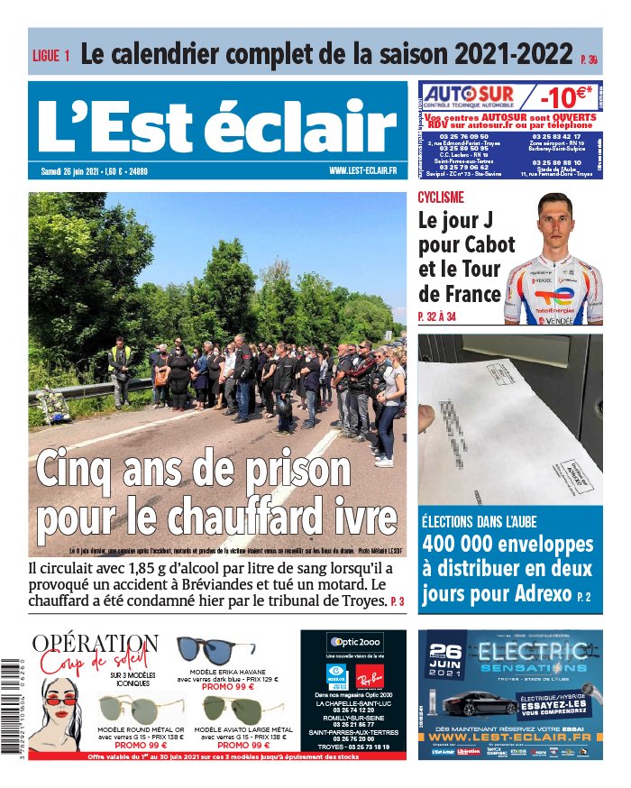 L'Est éclair N°24880 du 26 juin 2021 à télécharger sur iPad