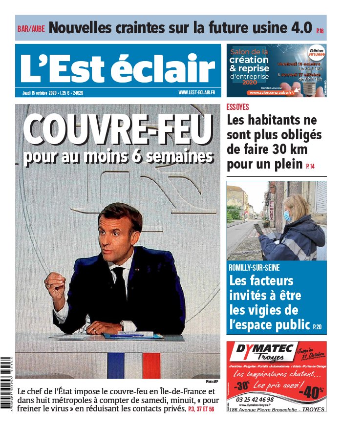 L'Est éclair N°24629 du 15 octobre 2020 à télécharger sur iPad