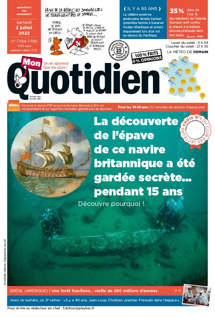 Mon Quotidien N°7794 du 02 juillet 2022 à télécharger sur iPad