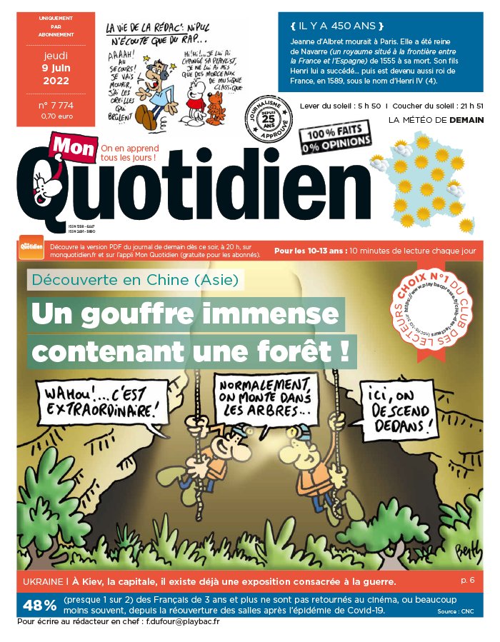 Mon Quotidien N°7774 du 09 juin 2022 à télécharger sur iPad