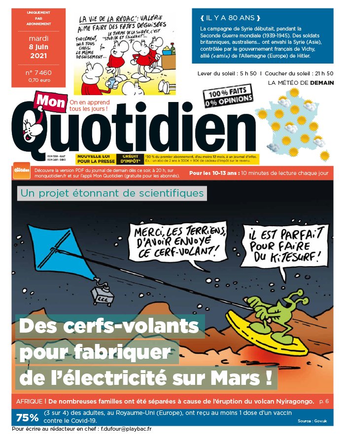 Mon Quotidien N°7460 du 08 juin 2021 à télécharger sur iPad