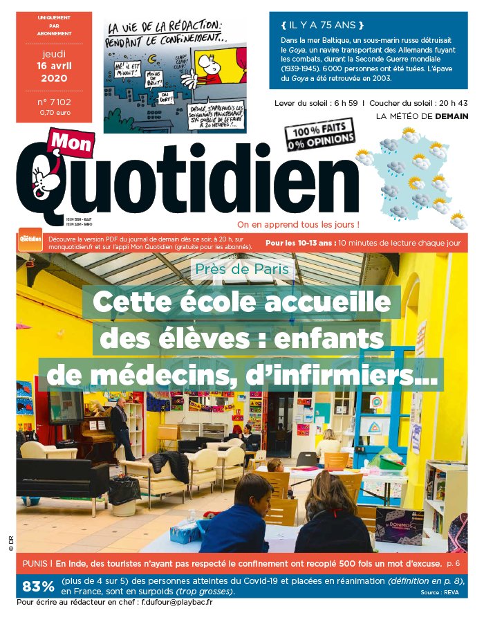 Mon Quotidien N°7102 du 16 avril 2020 à télécharger sur iPad