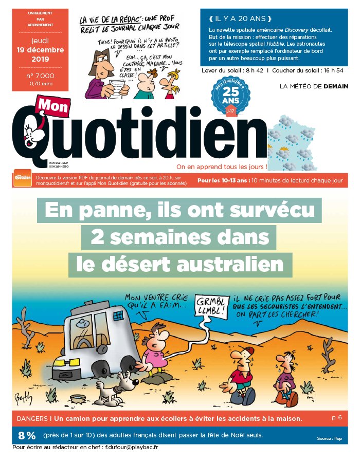 Mon Quotidien N°7000 du 19 décembre 2019 à télécharger sur iPad