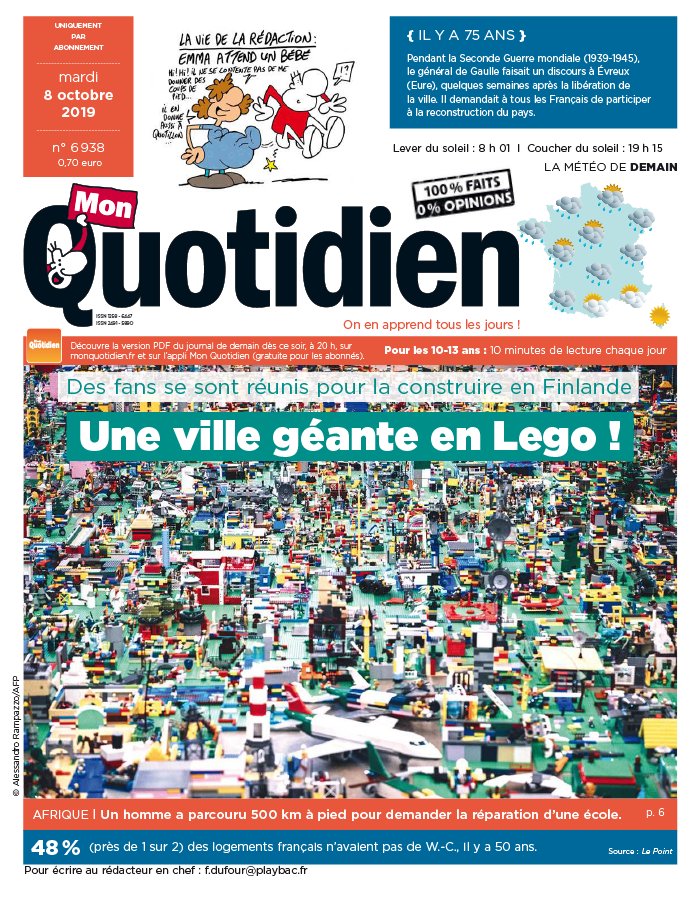 Mon Quotidien N°6938 du 08 octobre 2019 à télécharger sur iPad