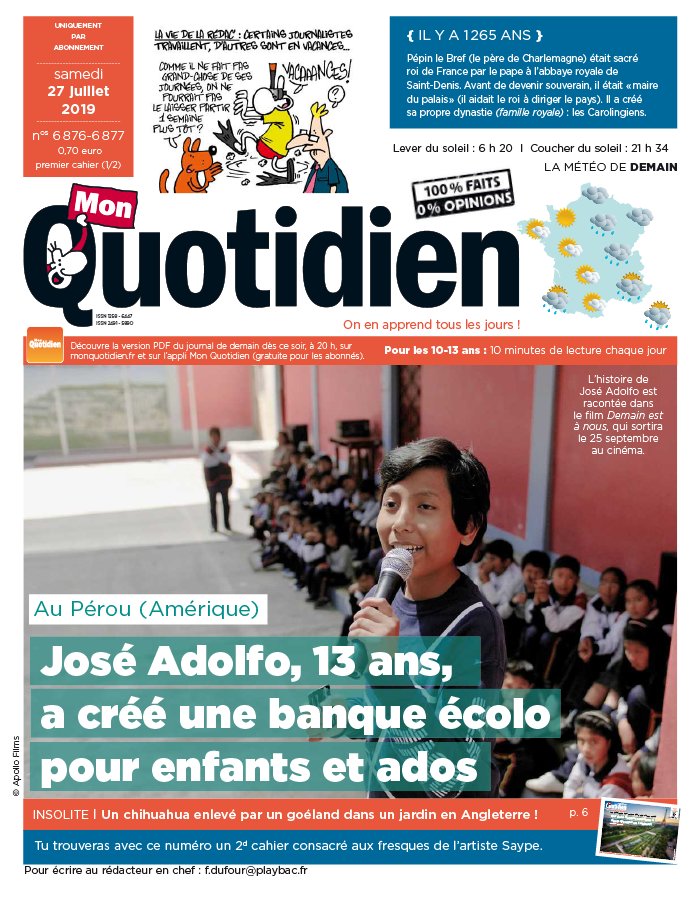 Mon Quotidien N°6876 du 27 juillet 2019 à télécharger sur iPad