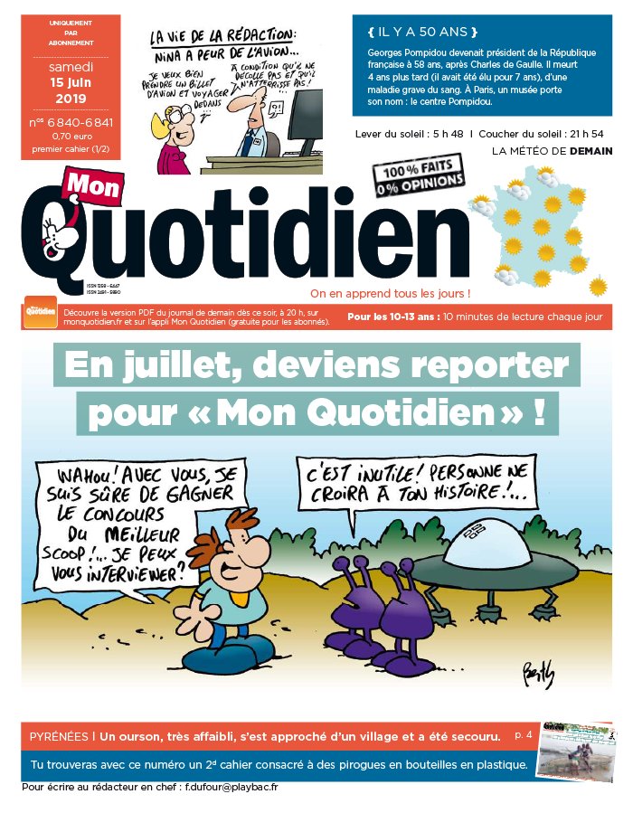 Mon Quotidien N°6840 du 16 juin 2019 à télécharger sur iPad