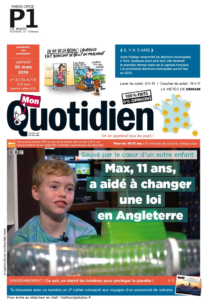 Mon Quotidien N°6774 du 30 mars 2019 à télécharger sur iPad