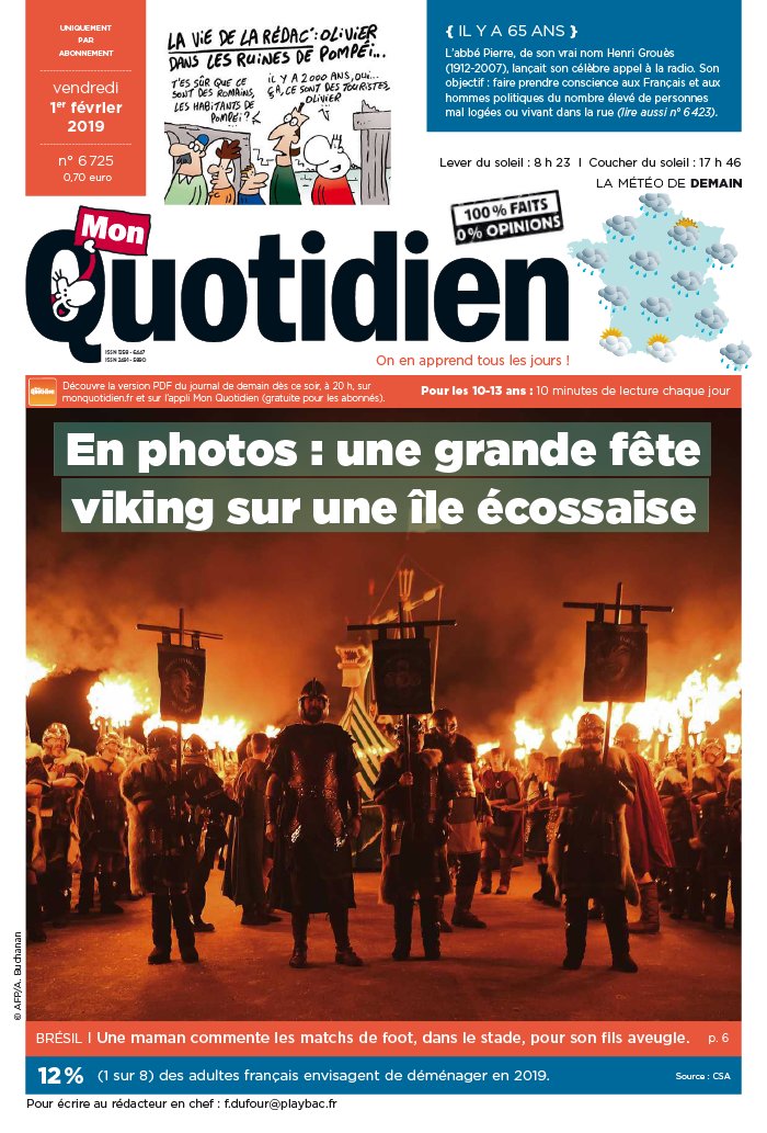 Mon Quotidien N°6725 du 02 février 2019 à télécharger sur iPad