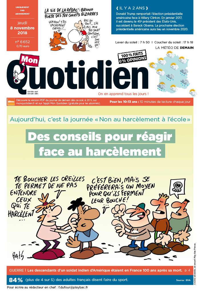 Mon Quotidien N°6652 du 08 novembre 2018 à télécharger sur iPad