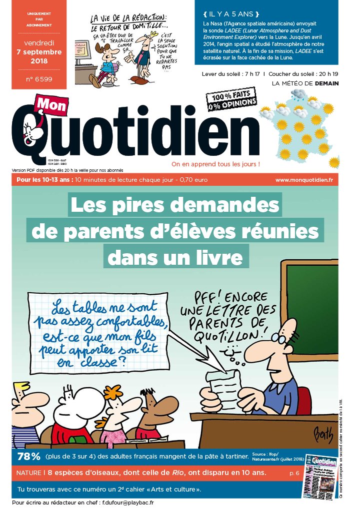 Mon Quotidien N°6599 du 07 septembre 2018 à télécharger sur iPad