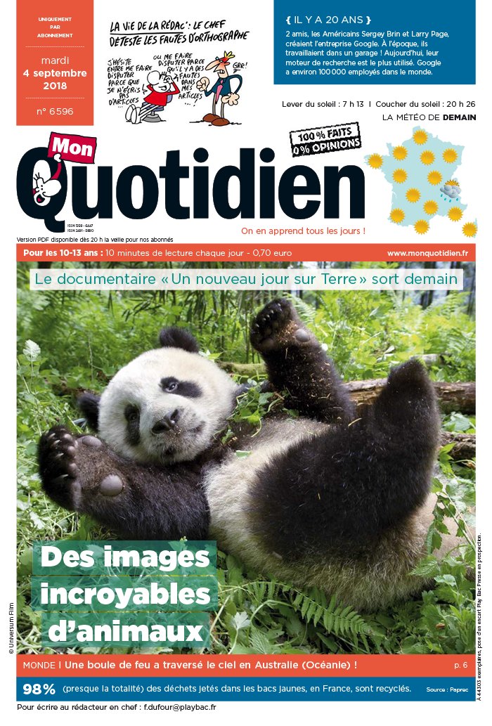 Mon Quotidien N°6596 du 04 septembre 2018 à télécharger sur iPad