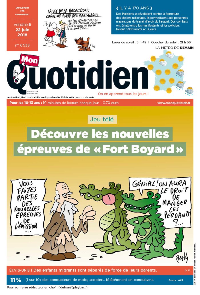 Mon Quotidien N°6533 du 22 juin 2018 à télécharger sur iPad
