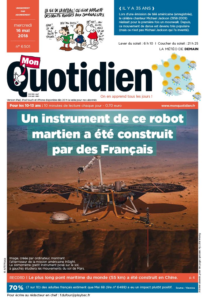 Mon Quotidien N°6501 du 16 mai 2018 à télécharger sur iPad