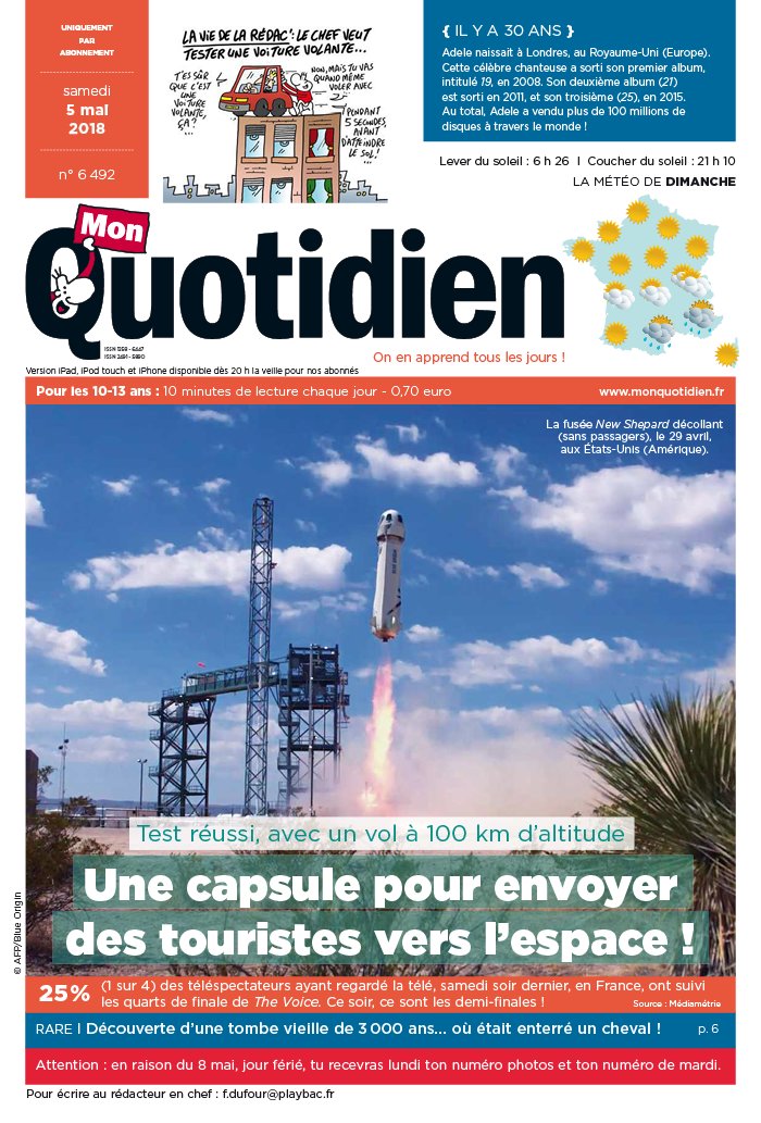 Mon Quotidien N°6492 du 05 mai 2018 à télécharger sur iPad