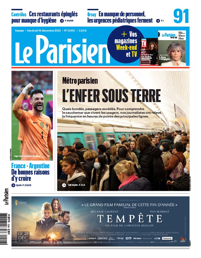 Le Parisien N°20221216 du 16 décembre 2022 à télécharger sur iPad