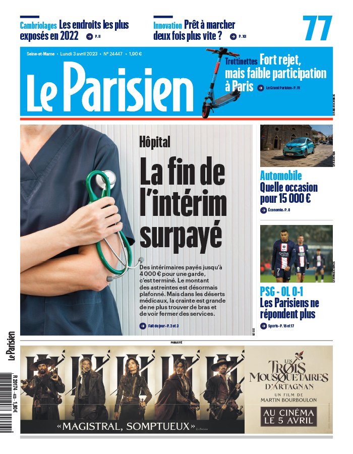 Le Parisien N°20230403 du 03 avril 2023 à télécharger sur iPad