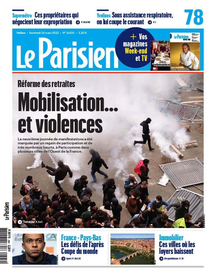 Le Parisien N°20230324 du 24 mars 2023 à télécharger sur iPad