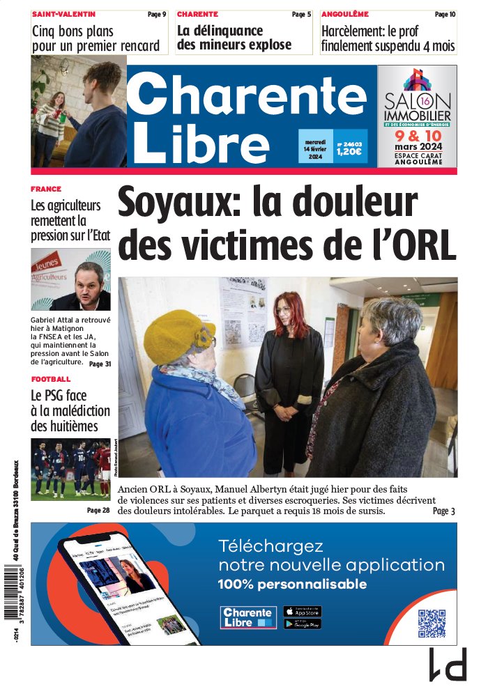 Charente Libre N°24603 du 14 février 2024 à télécharger sur iPad