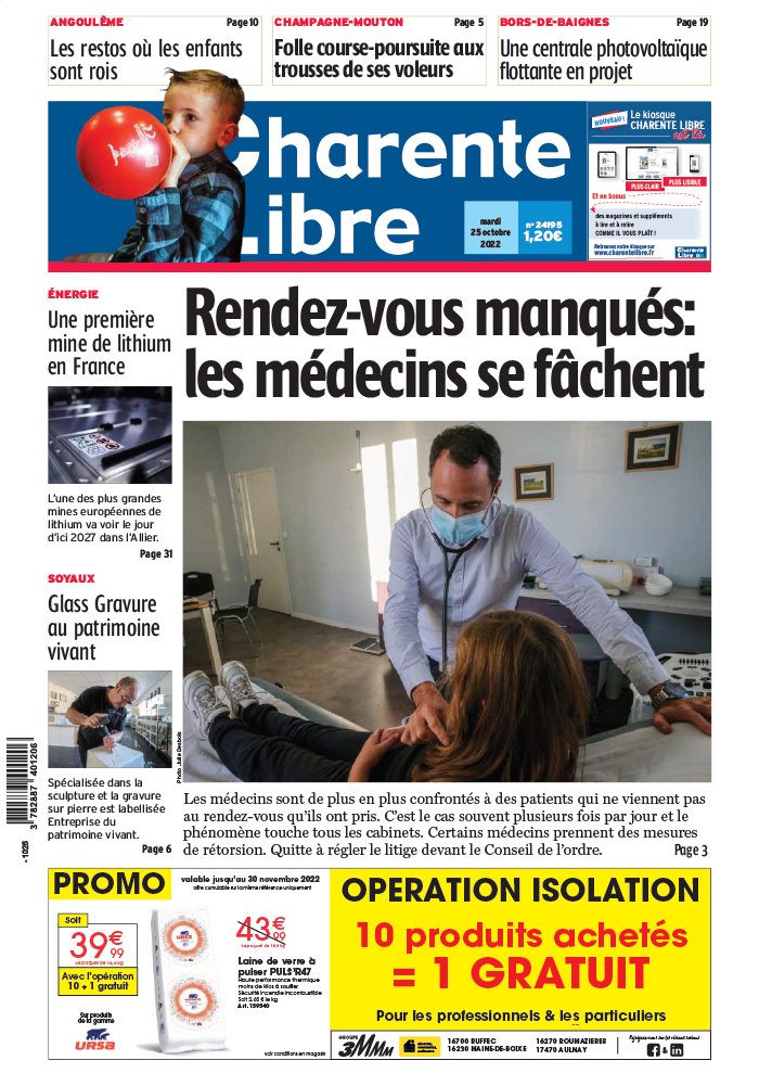 Charente Libre N°24195 du 25 octobre 2022 à télécharger sur iPad