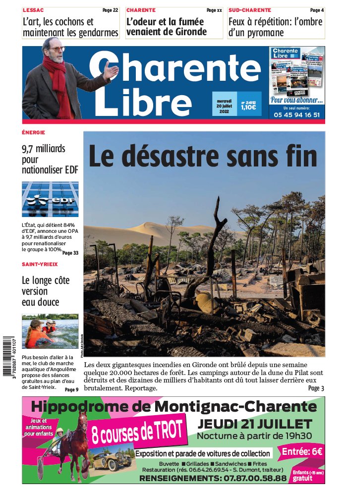 Charente Libre N°24112 du 20 juillet 2022 à télécharger sur iPad