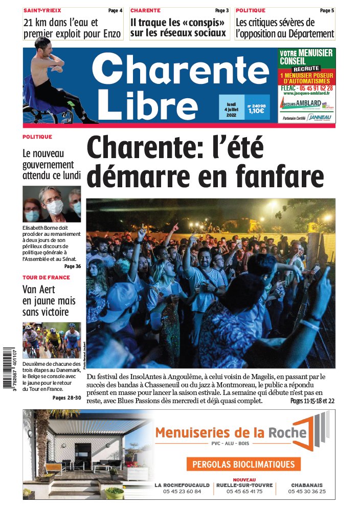 Charente Libre N°24098 du 04 juillet 2022 à télécharger sur iPad