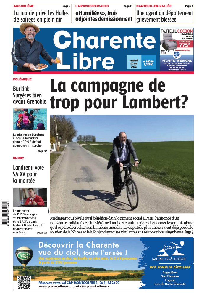 Charente Libre N°24060 du 20 mai 2022 à télécharger sur iPad