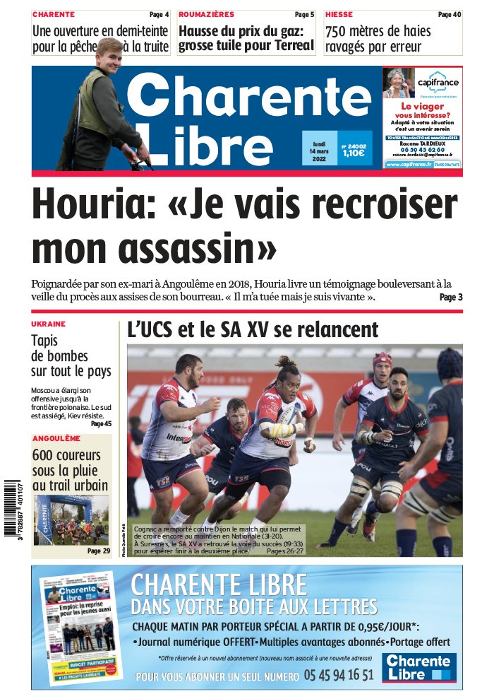 Charente Libre N°24002 du 14 mars 2022 à télécharger sur iPad