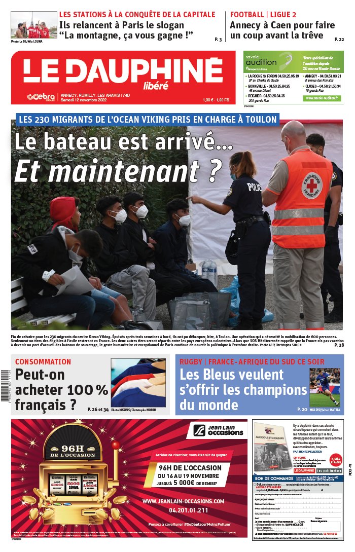 Le Dauphiné Libéré N°20221112 du 12 novembre 2022 à télécharger sur iPad