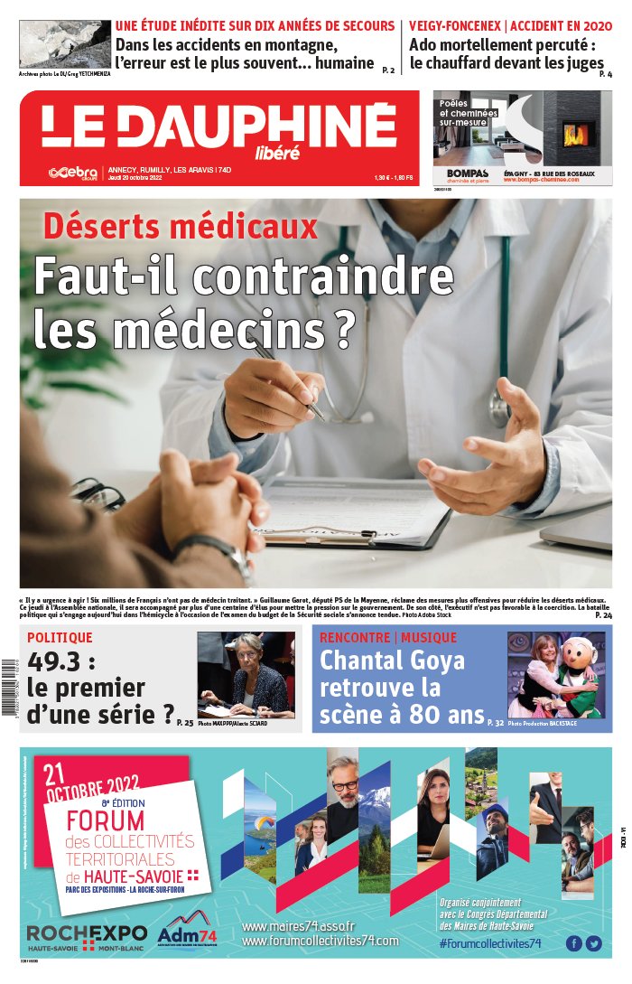 Le Dauphiné Libéré N°20221020 du 20 octobre 2022 à télécharger sur iPad