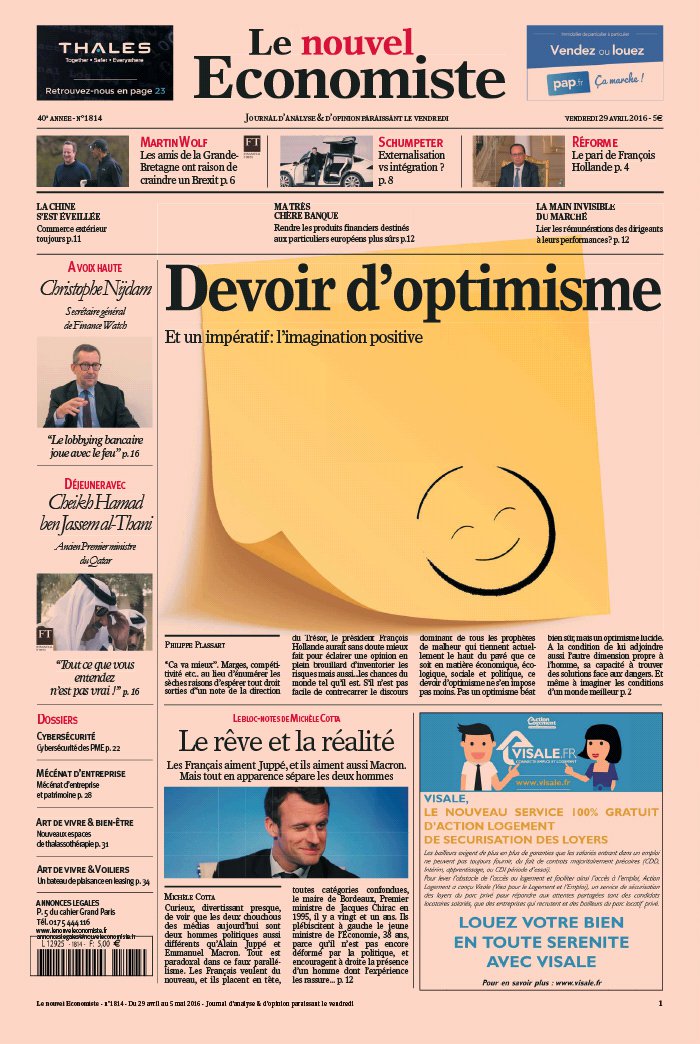 Le nouvel Economiste N°1814 du 29 avril 2016 à télécharger sur iPad