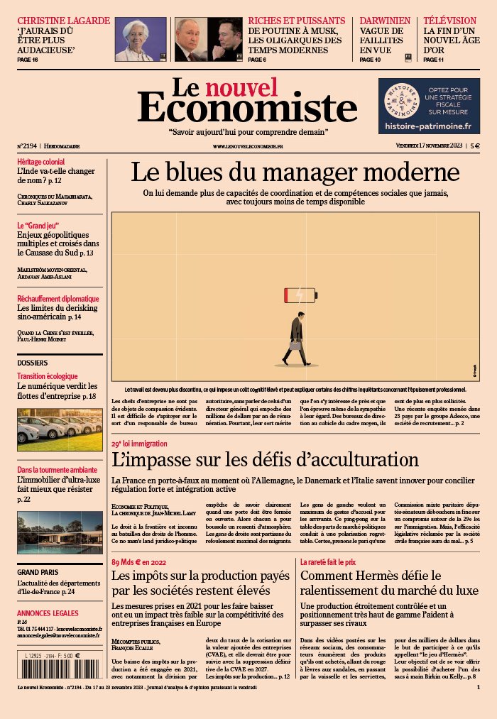 Le nouvel Economiste N°2194 du 17 novembre 2023 à télécharger sur iPad