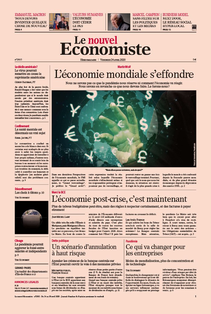 Le nouvel Economiste N°2015 du 24 avril 2020 à télécharger sur iPad