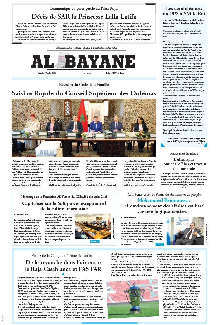 Al Bayane N°14782 du 01 juillet 2024 à télécharger sur iPad