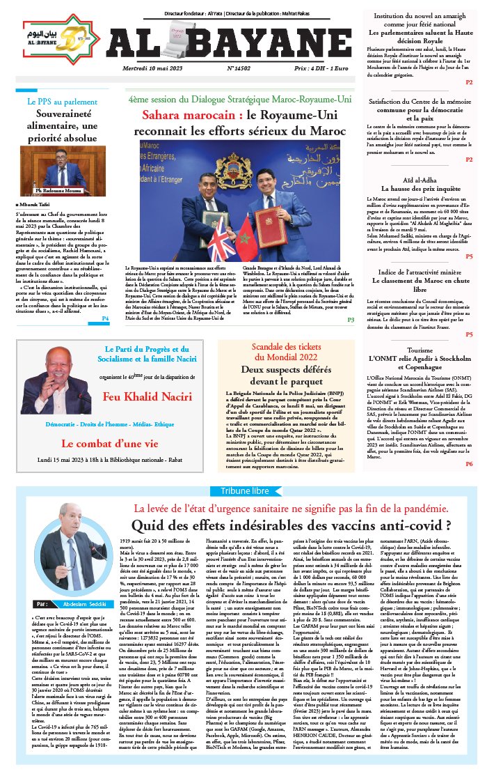 Al Bayane N°14502 du 10 mai 2023 à télécharger sur iPad