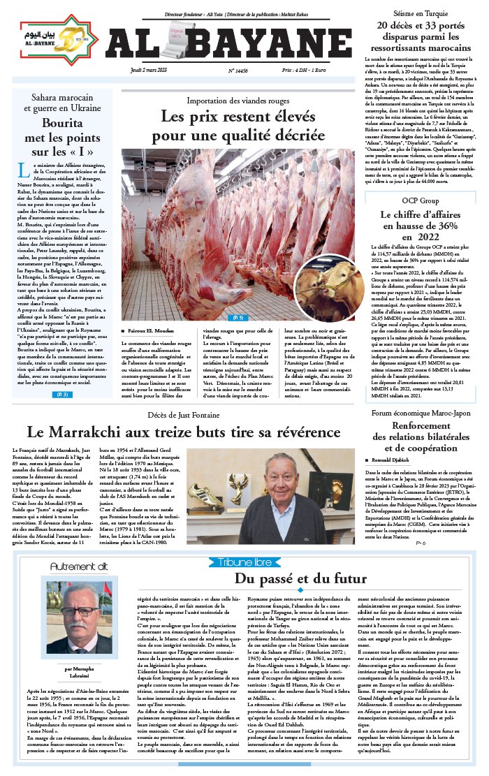 Al Bayane N°14456 du 02 mars 2023 à télécharger sur iPad