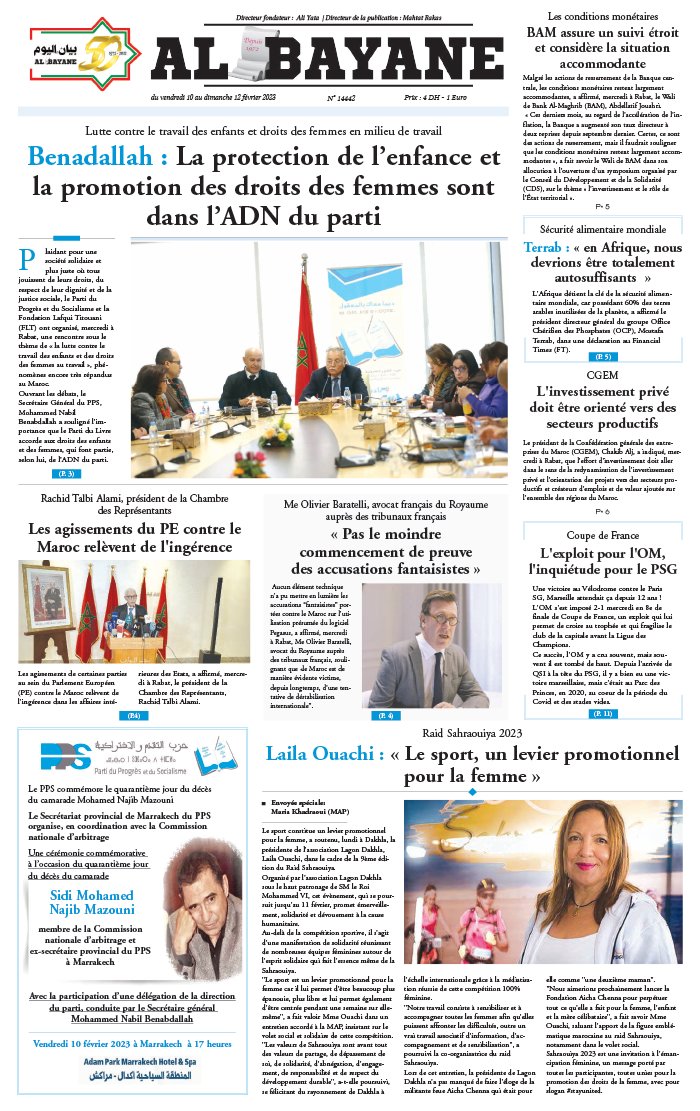 Al Bayane N°14442 du 10 février 2023 à télécharger sur iPad