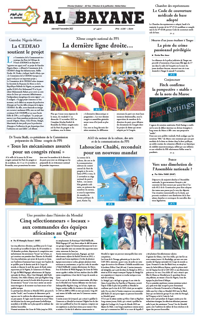 Al Bayane N°14377 du 09 novembre 2022 à télécharger sur iPad