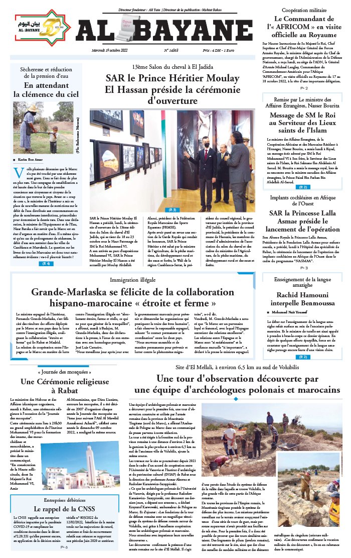 Al Bayane N°14363 du 19 octobre 2022 à télécharger sur iPad