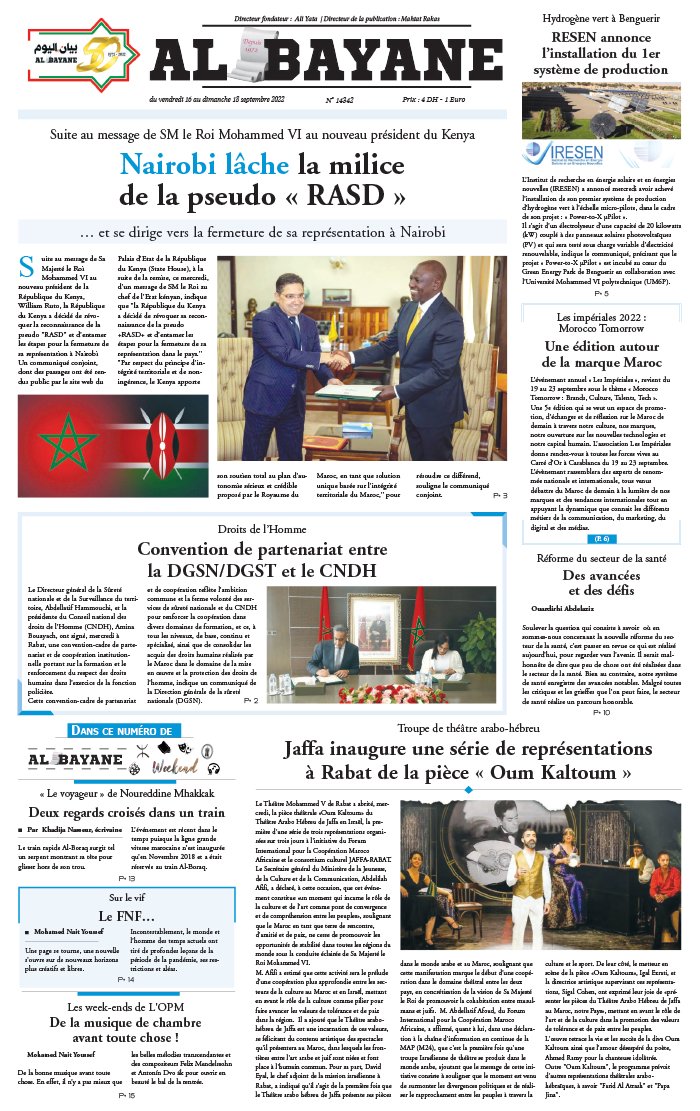Al Bayane N°14342 du 16 septembre 2022 à télécharger sur iPad