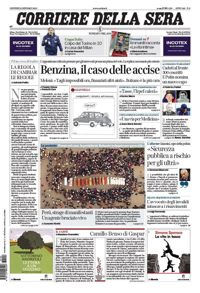 Corriere Della Sera N°20230112 du 12 janvier 2023 à télécharger sur iPad
