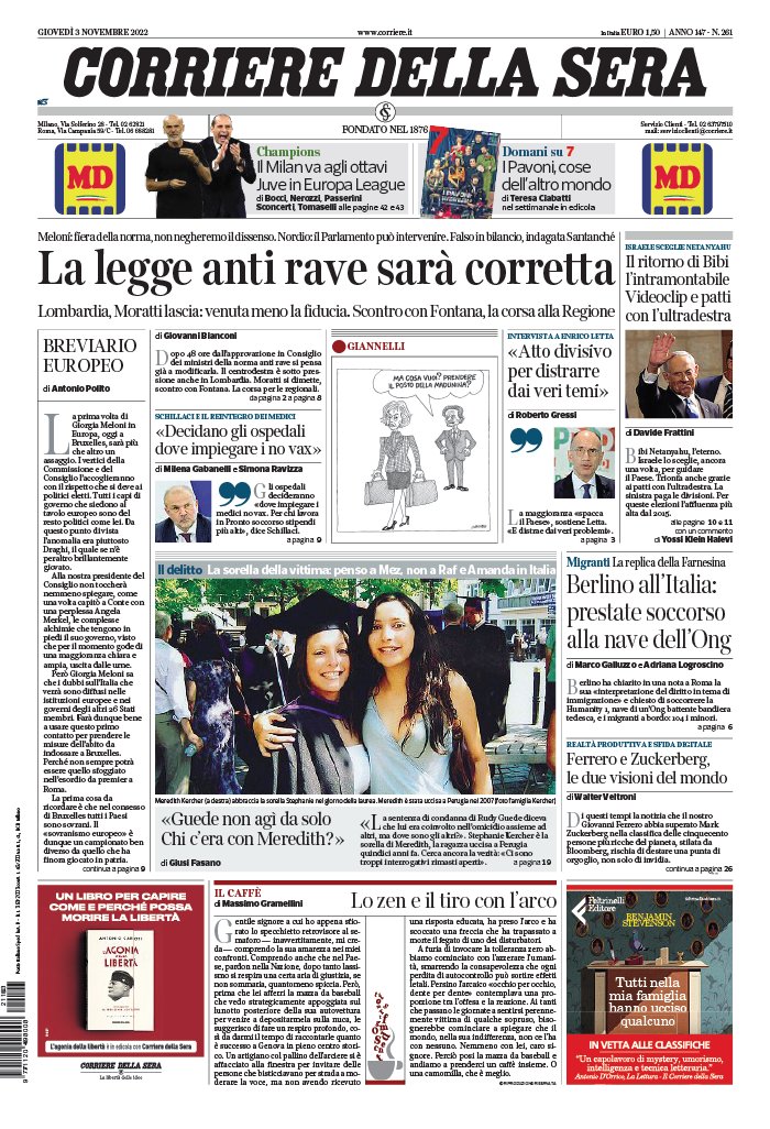 Corriere Della Sera N°20221103 du 03 novembre 2022 à télécharger sur iPad