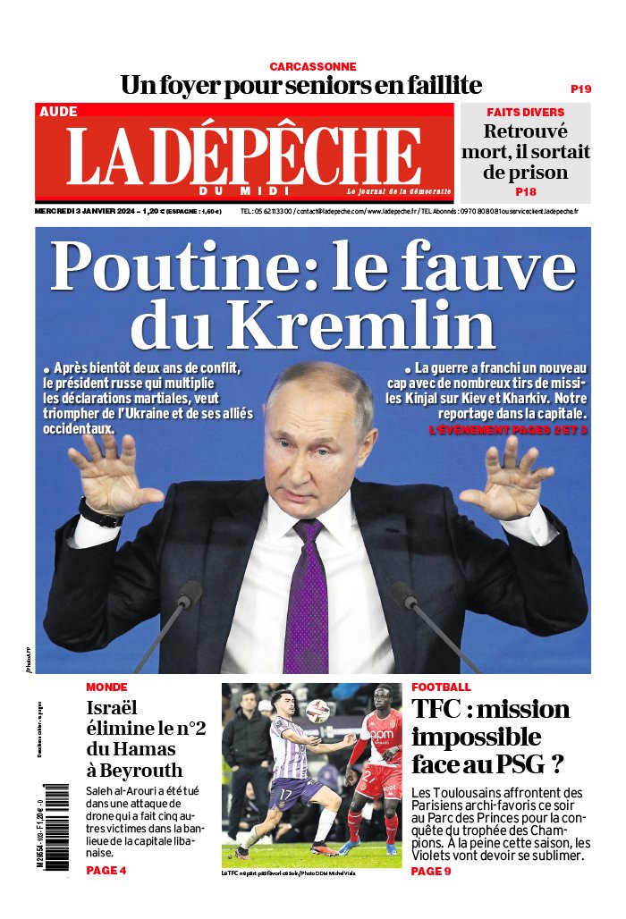 La Dépêche du Midi N°20240103 du 03 janvier 2024 à télécharger sur iPad