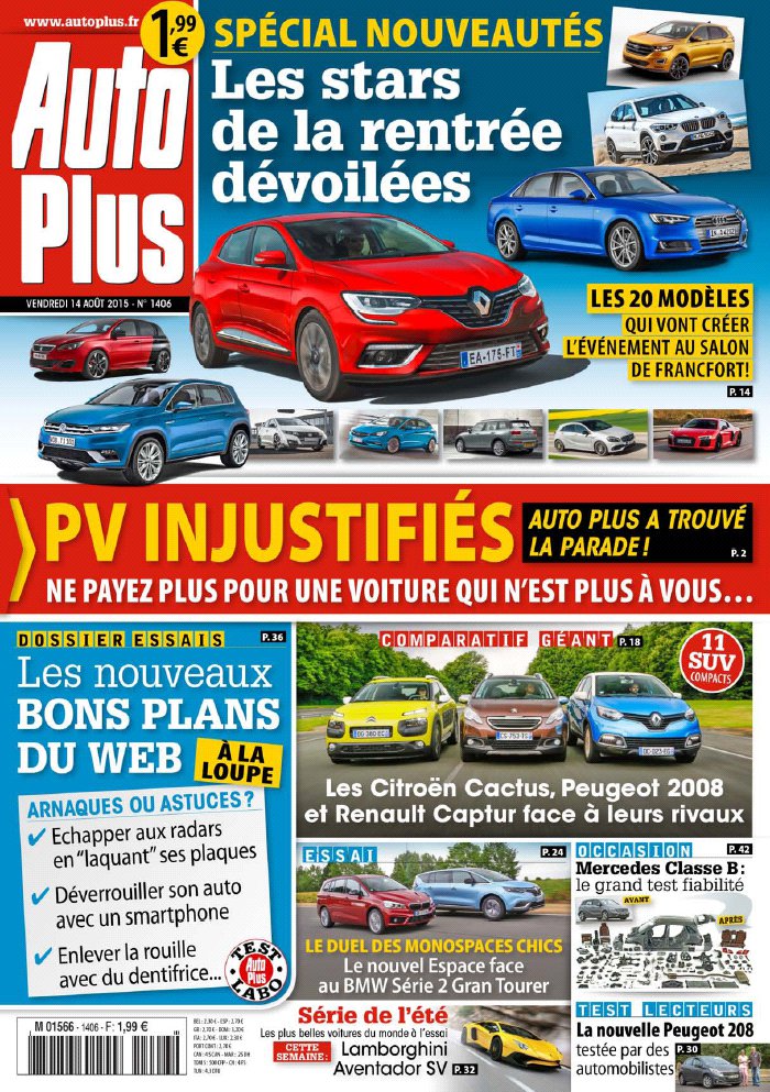Auto Plus N°1406 du 14 août 2015 à télécharger sur iPad