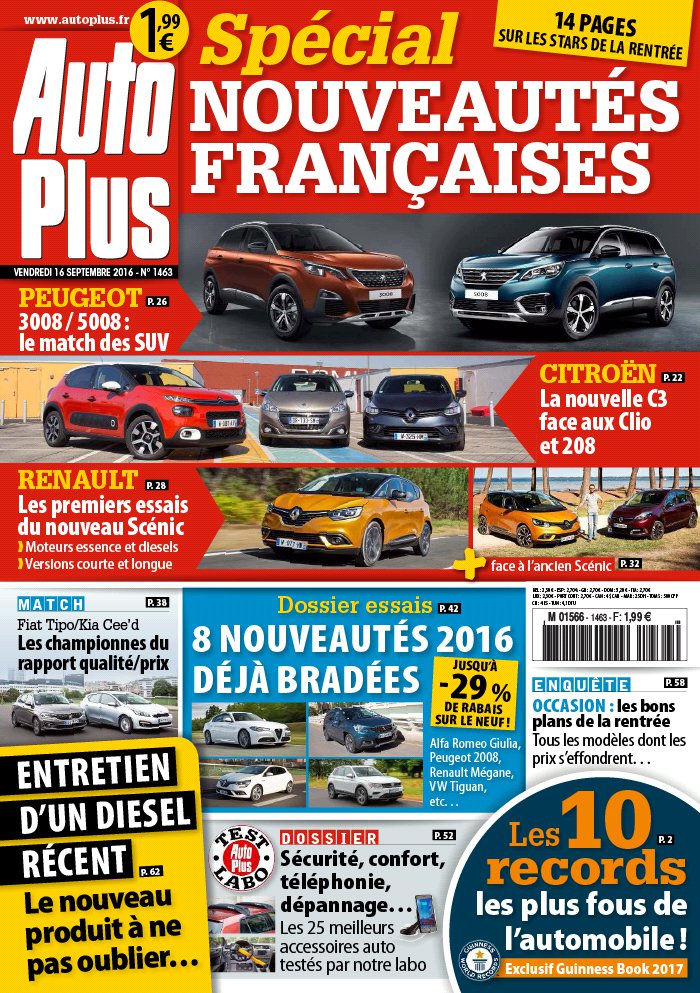 Auto Plus N°1463 du 16 septembre 2016 à télécharger sur iPad