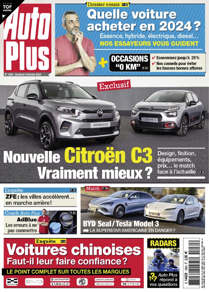 Auto Plus N°1850 du 16 février 2024 à télécharger sur iPad