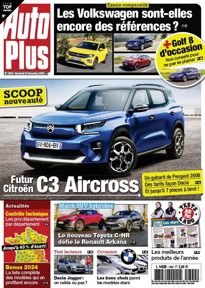 Auto Plus N°1842 du 22 décembre 2023 à télécharger sur iPad