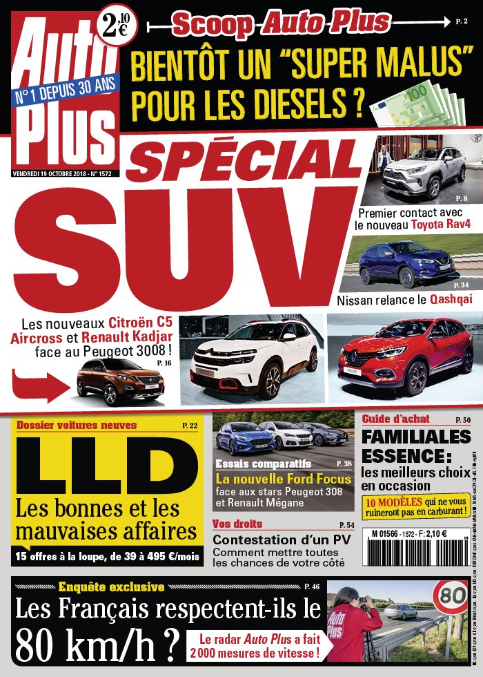 Auto Plus N°1572 du 19 octobre 2018 à télécharger sur iPad