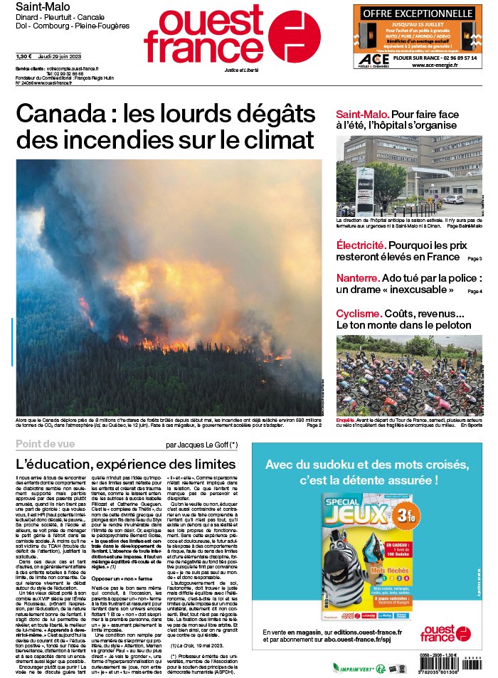 Ouest-France N°20230629 du 29 juin 2023 à télécharger sur iPad