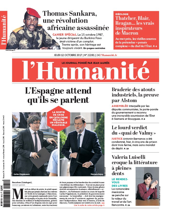 L'Humanité N°22281 du 12 octobre 2017 à télécharger sur iPad