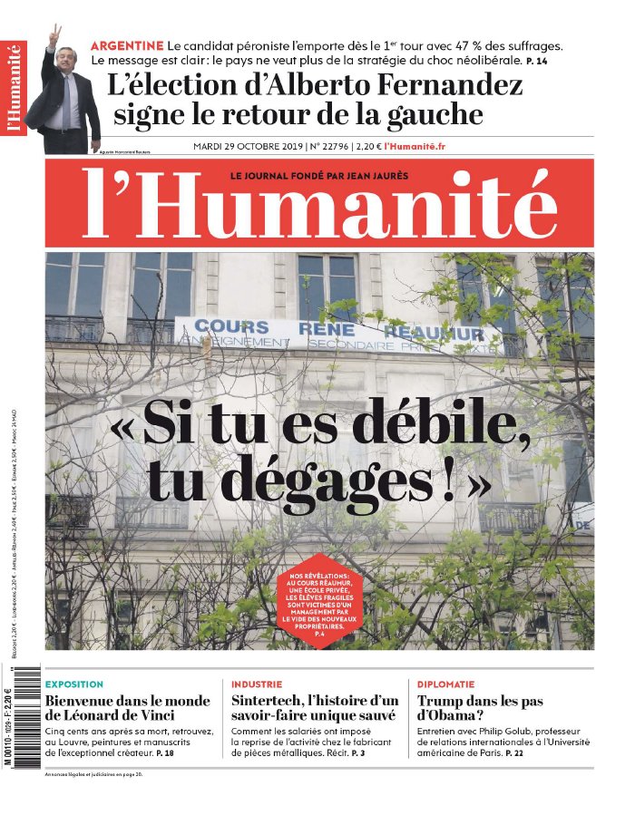 L'Humanité N°22796 du 29 octobre 2019 à télécharger sur iPad